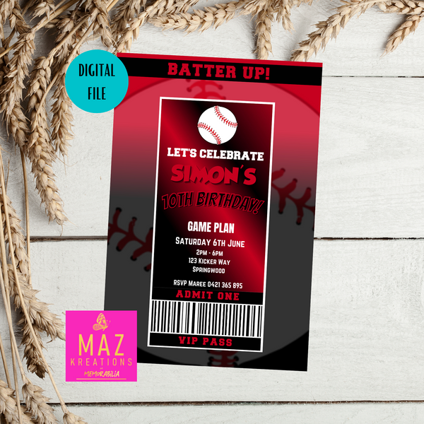 Cincinnati Reds Birthday Invitation – Maz Kreations