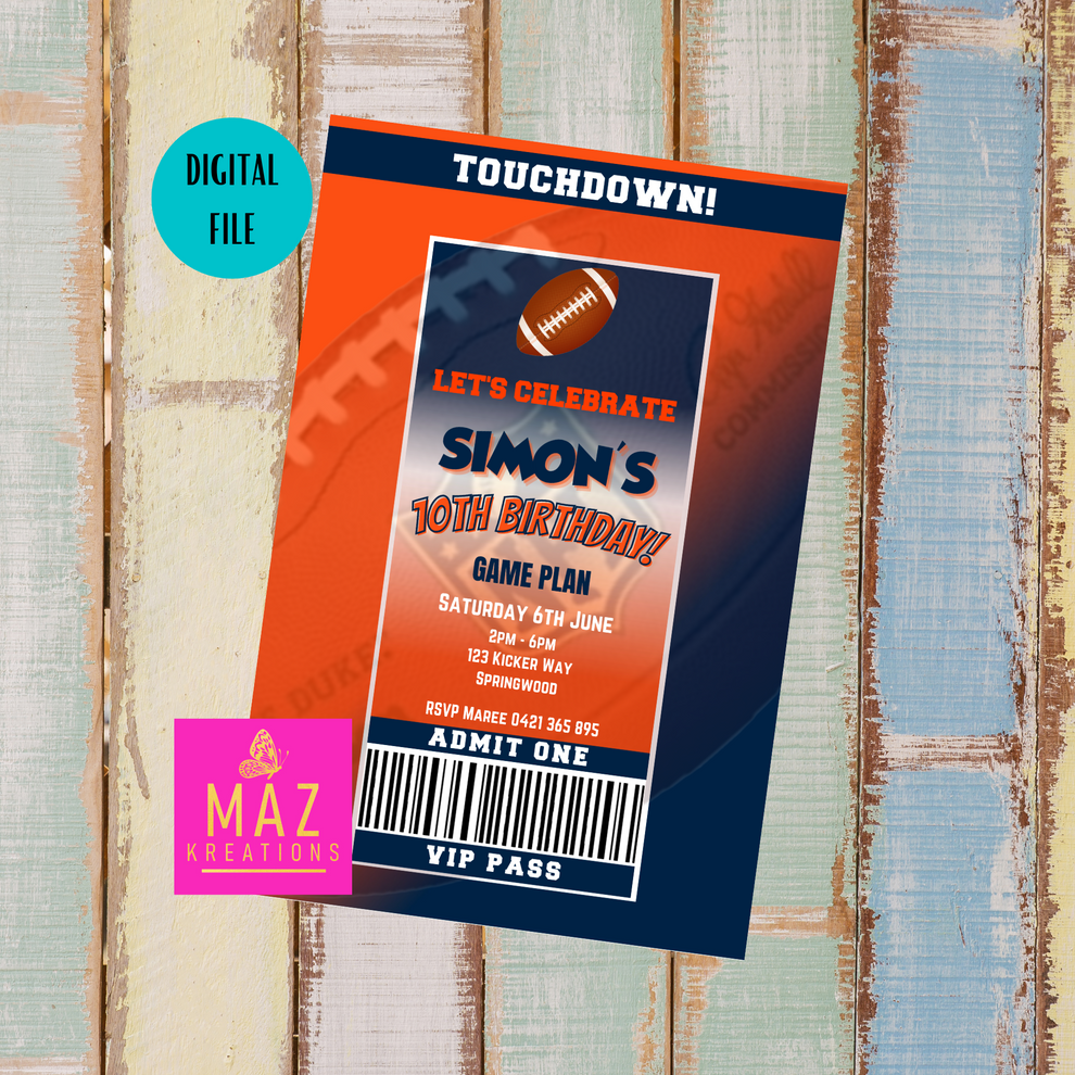 Denver Broncos Birthday Invitation – Maz Kreations