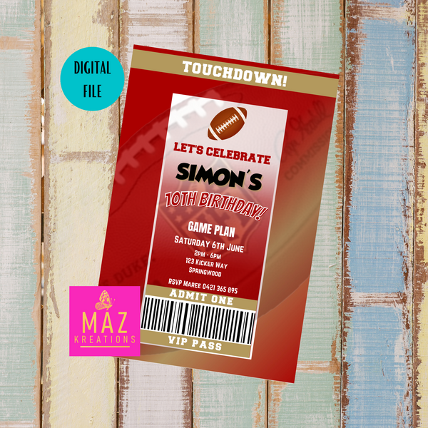 San Francisco 49ers Birthday Invitation – Maz Kreations