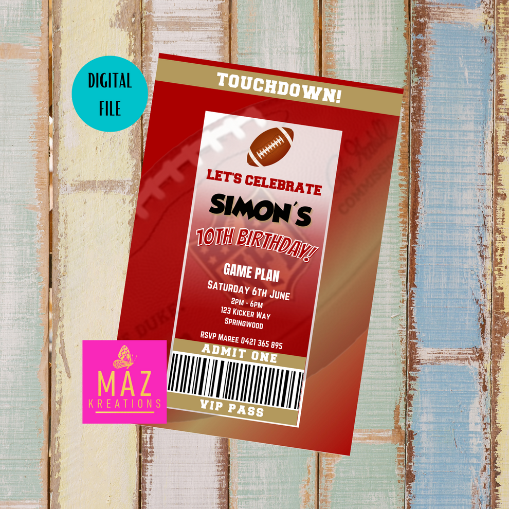 San Francisco 49ers Birthday Invitation – Maz Kreations