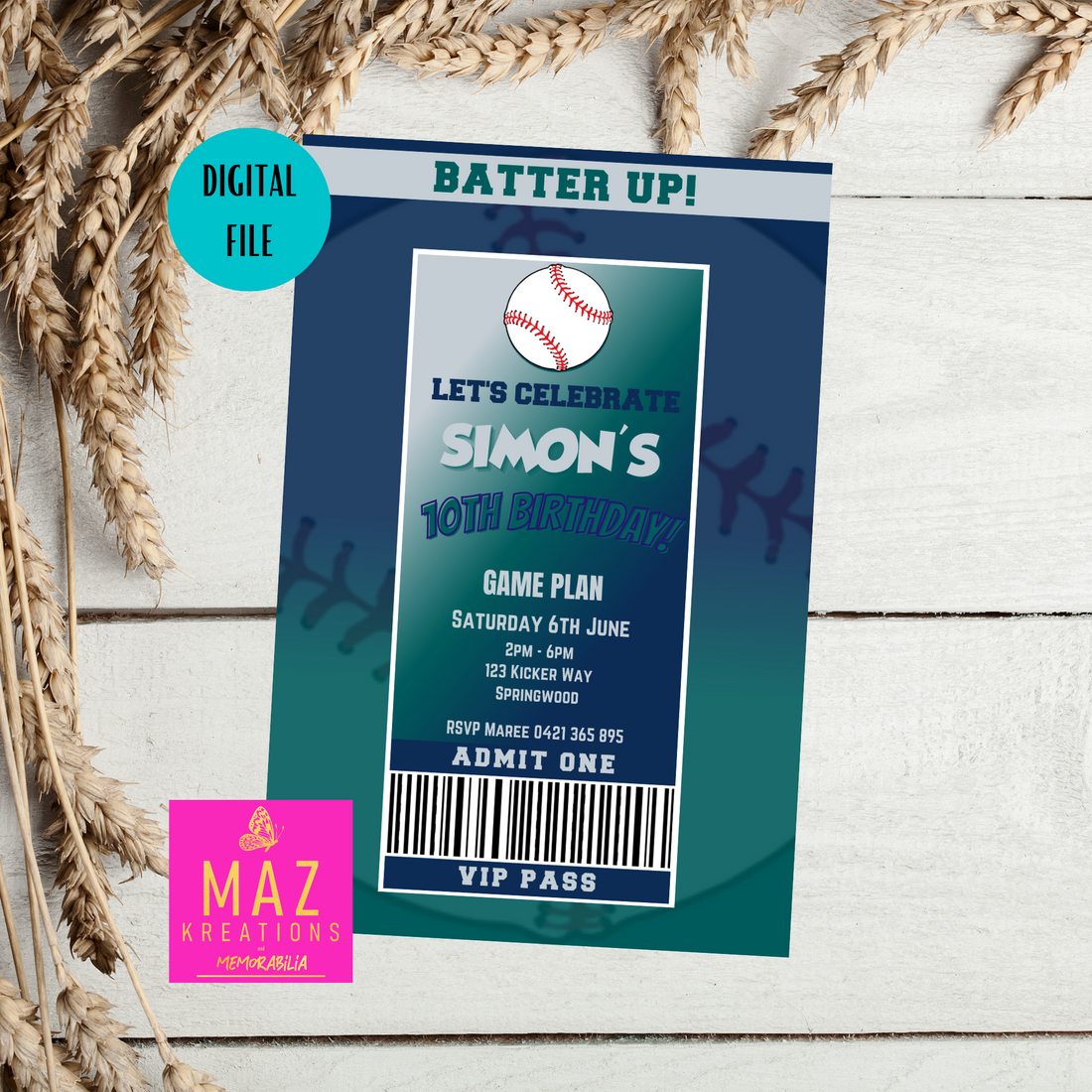 Seattle Mariners Birthday Invitation – Maz Kreations