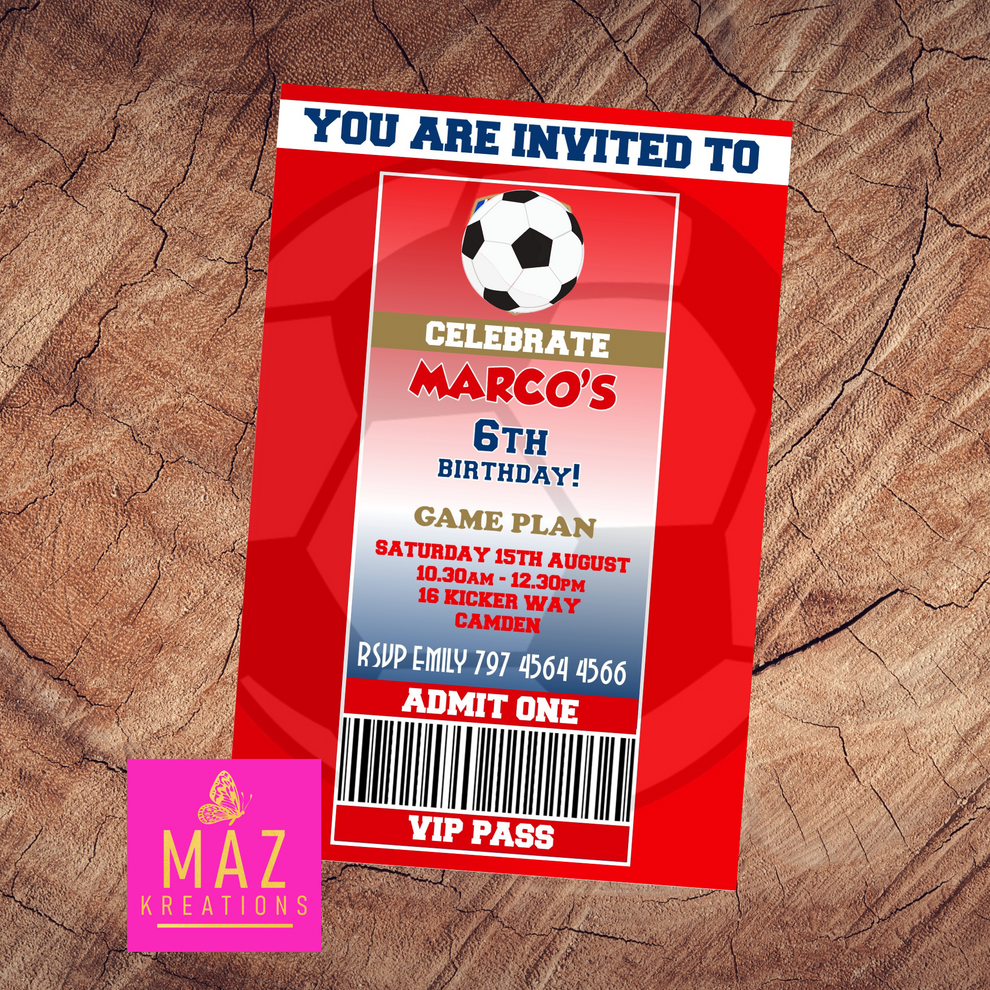 Arsenal VIP Birthday Invitation – Maz Kreations