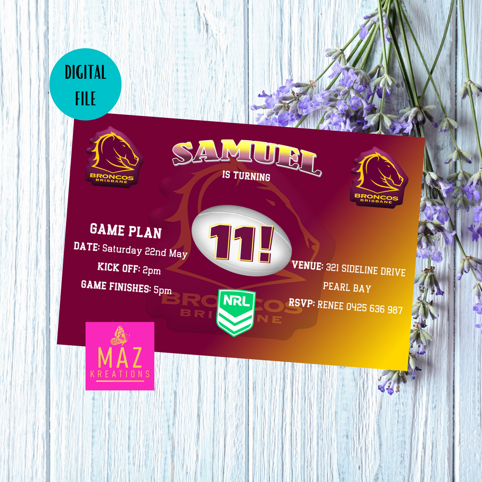 Brisbane Broncos Birthday Invitation – Maz Kreations
