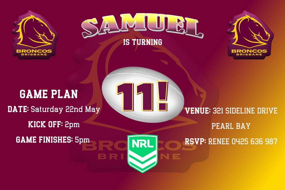 Brisbane Broncos Birthday Invitation – Maz Kreations