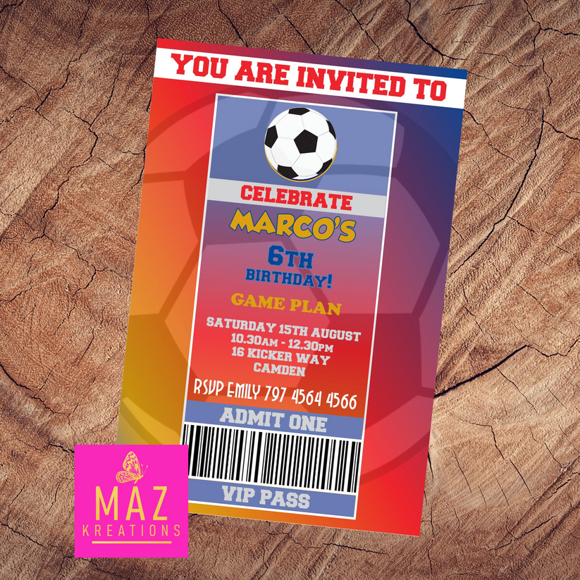 Chelsea themed VIP Pass Birthday Invitation – Maz Kreations