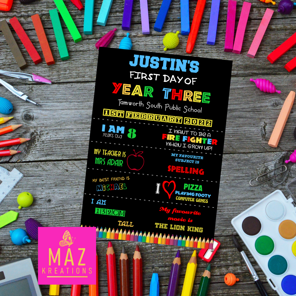 First Day of School poster - JUSTIN THEME – Maz Kreations