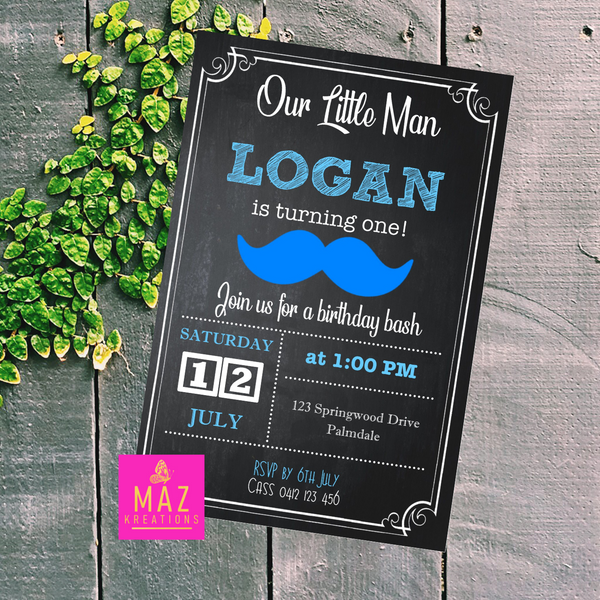 Moustache themed Birthday Invitation – Maz Kreations