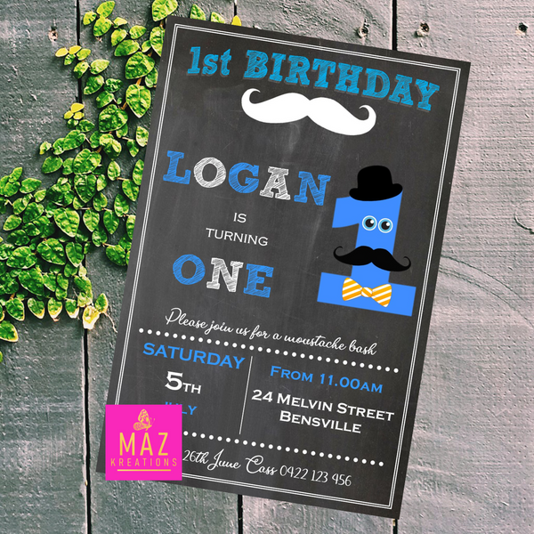 Moustache themed Birthday Invitation – Maz Kreations