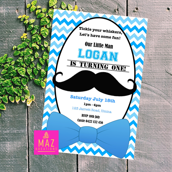 Moustache themed Birthday Invitation – Maz Kreations