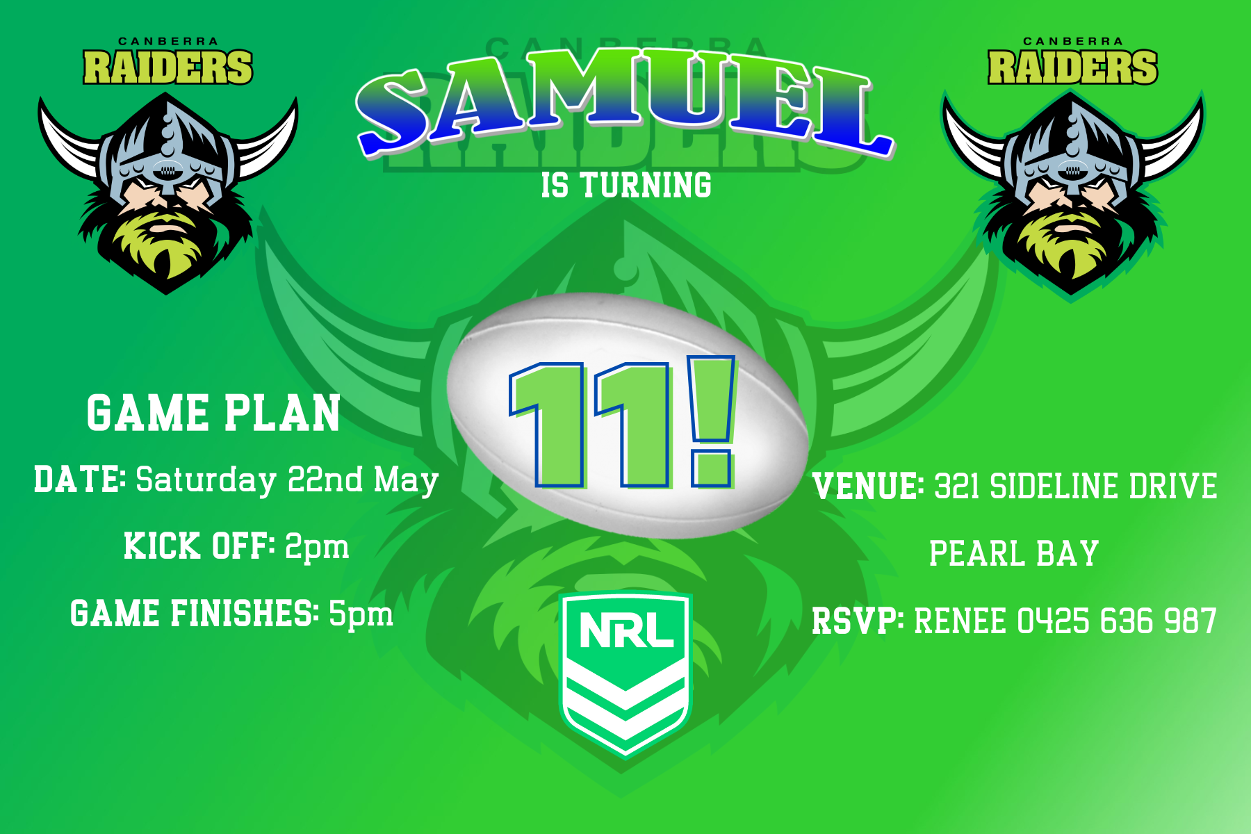 Canberra Raiders Birthday Invitation – Maz Kreations
